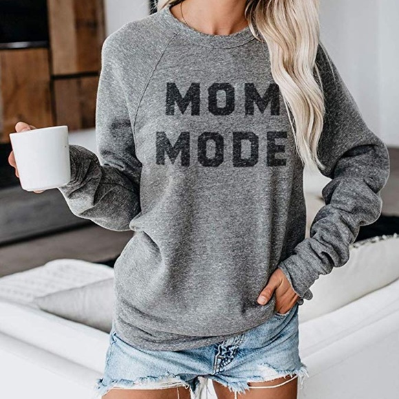 Berry Stylish | Tops | Mom Mode Sweatshirt Light Grey Pullover | Poshmark